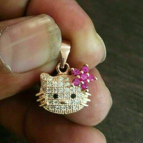 1.25Ct Round Cut Ruby & Diamond Hello Kitty Cute Pendant 14K Yellow ...