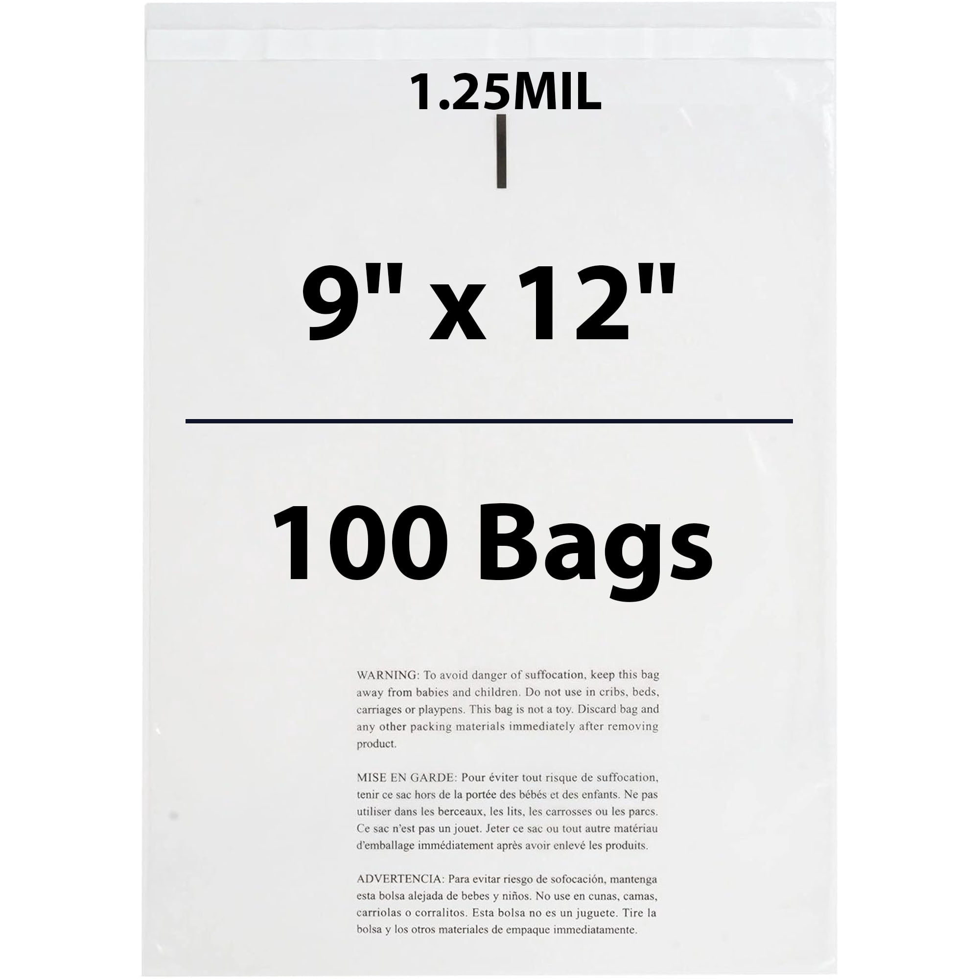1.25Mil Suffocation Warning Self Seal Clear Poly Bags - 9 x 12 & (100 ...