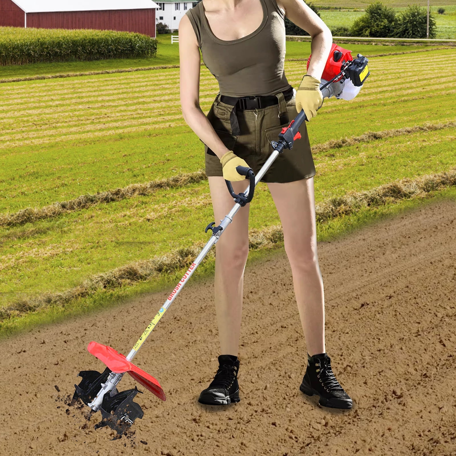 1.25kw/6500r/Min Cordless Mini Tiller Cultivator 42.7CC 2-Stroke Handheld Tiller Cultivator, Gas ...