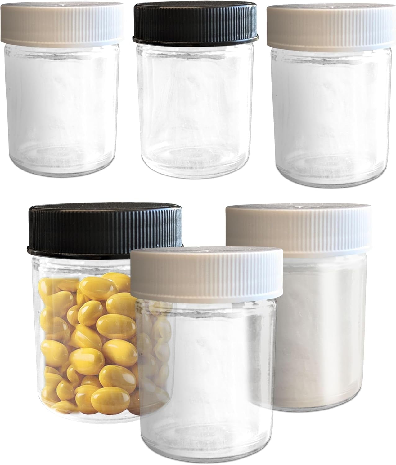 1.25oz Small Clear Glass Jars with White Lids Mini Storage Containers ...