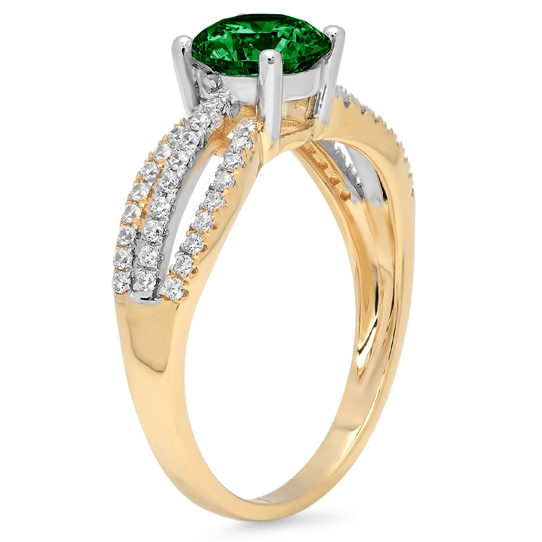 1.27 ct Round Cut Simulated Emerald Solitaire with Accents Engagement ...