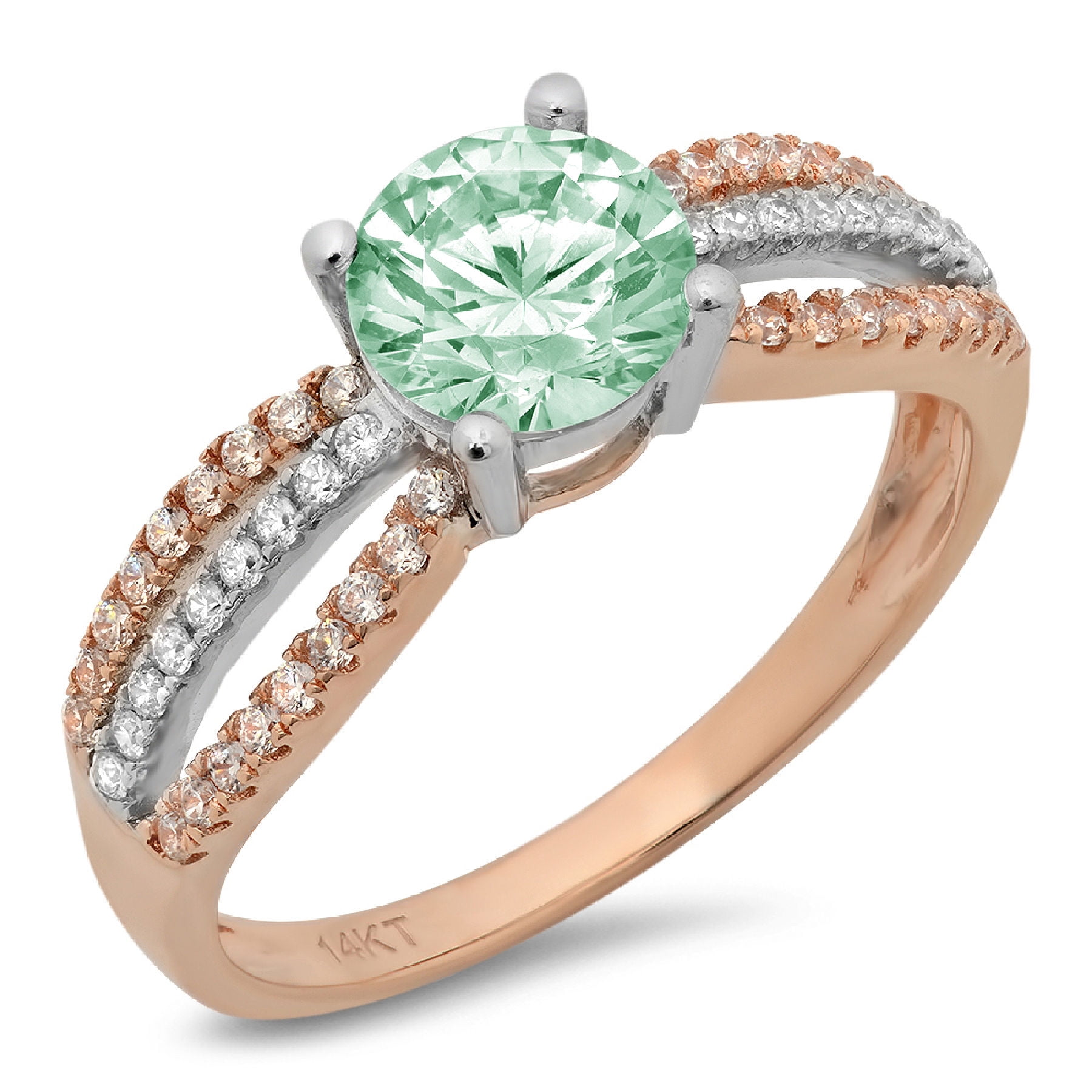 1.27 ct Round Cut Simulated Green Diamond Solitaire with Simulated Diamond Accents 18K White ...