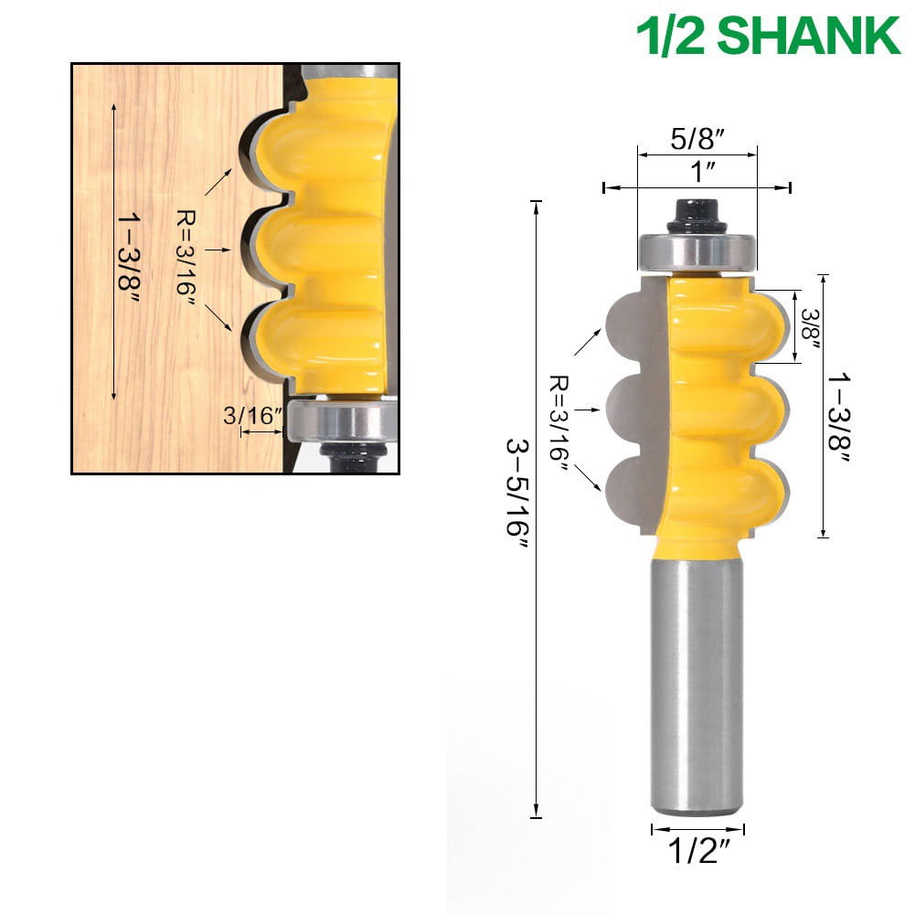 1/2In Shank 12Mm 8Mm Triple Bead Column Molding Router Bit Tenon ...