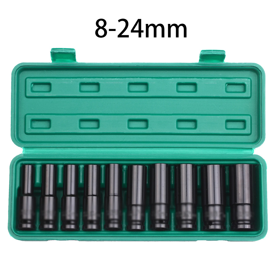 1/2Inch Drive 6-Point Impact Socket Set 10-Piece Metric Sizes 8-24m/10 ...