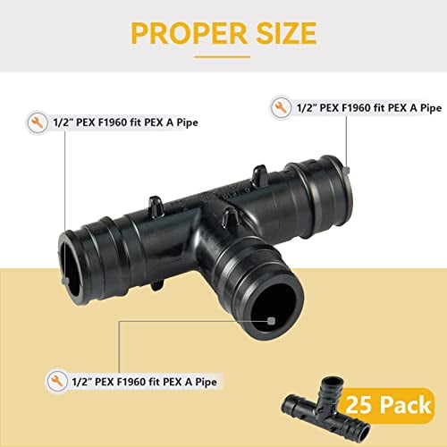 1/2Inch Poly PEX A Expansion Fitting,25 Pack Tee PPSU PEX F1960 Fittings,1/2"x 1/2"x1/2" Pex ...