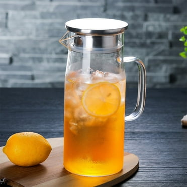 Aofmee 2L Glass Pitcher, 68oz Water Pitcher, Stainless Steel Lid, Iced ...
