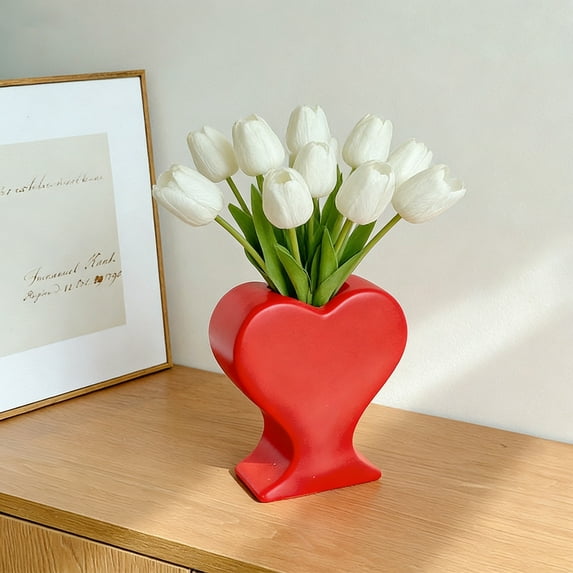 1.2L Heart Shaped Resin Decorative Vase - Glossy Valentine’s Day Flower ...