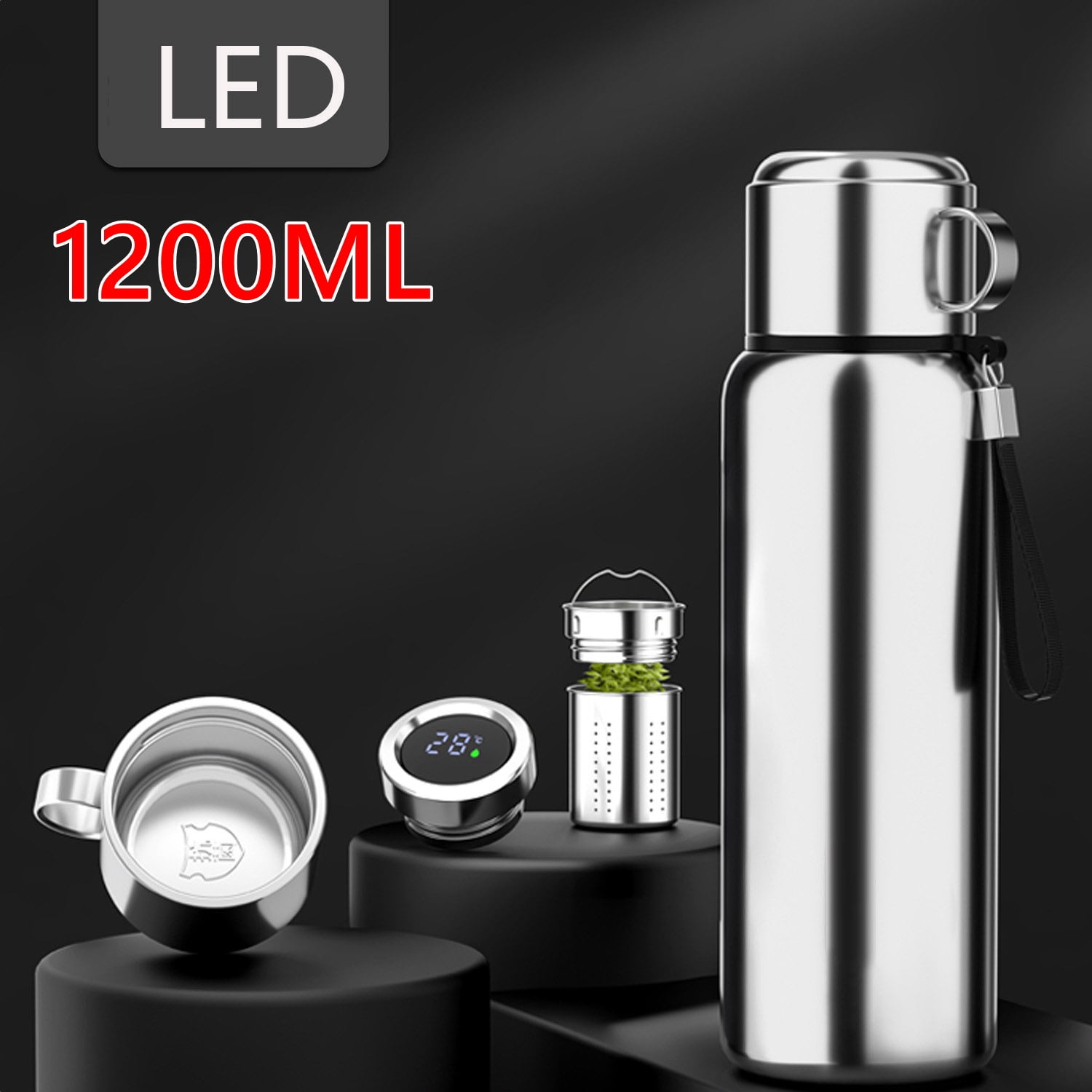 1.2L Stainless Steel Thermos Bottle Temperature Smart LED Display Keep ...