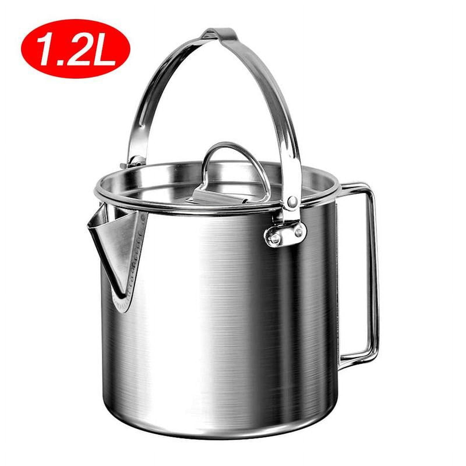 1.2L Steel Outdoor Cooking Kettle Hanging Pot & Lid Best Picnic Hiking ...
