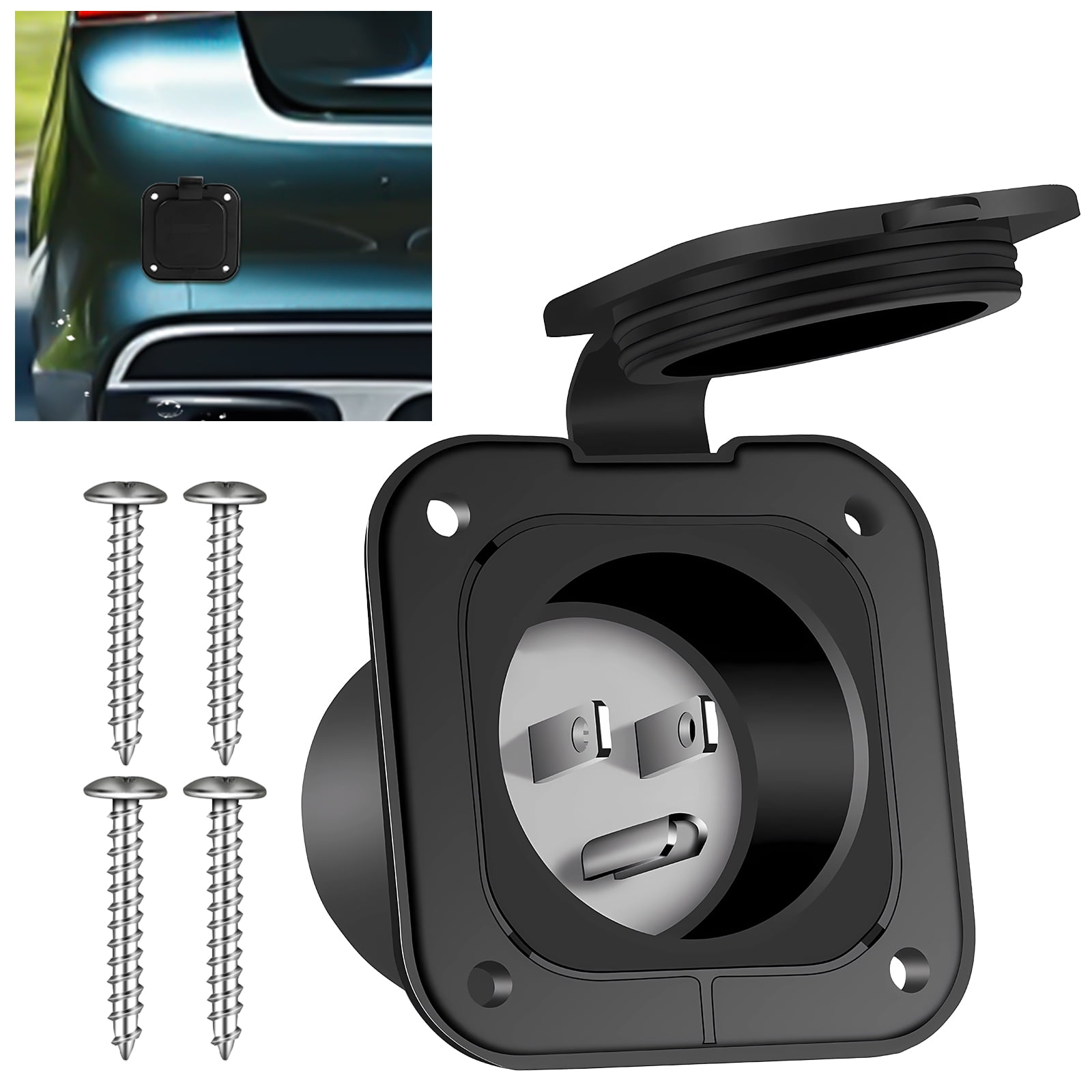 1/2Pcs 15 Amp Flanged Inlet 125V Premium NEMA 5-15 RV Shore Power Receptacle with Front and Back ...