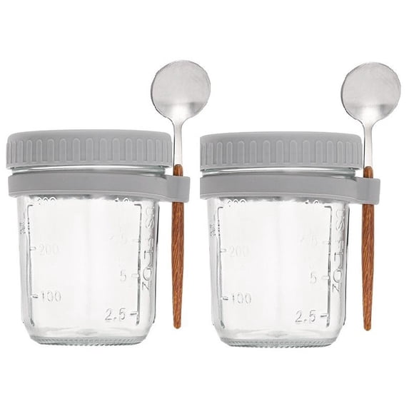 1/2Pcs 350ml Reusable Glass Overnight Oats Jar with Spoon Oatmeal ...