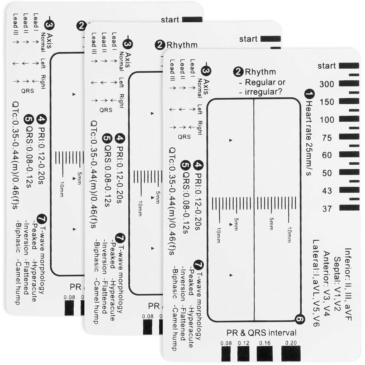 1/2Pcs ECG 7 Step Ruler, Transparent EKG Calipers Ruler, Electrocardiogram Card Portable Plastic ...