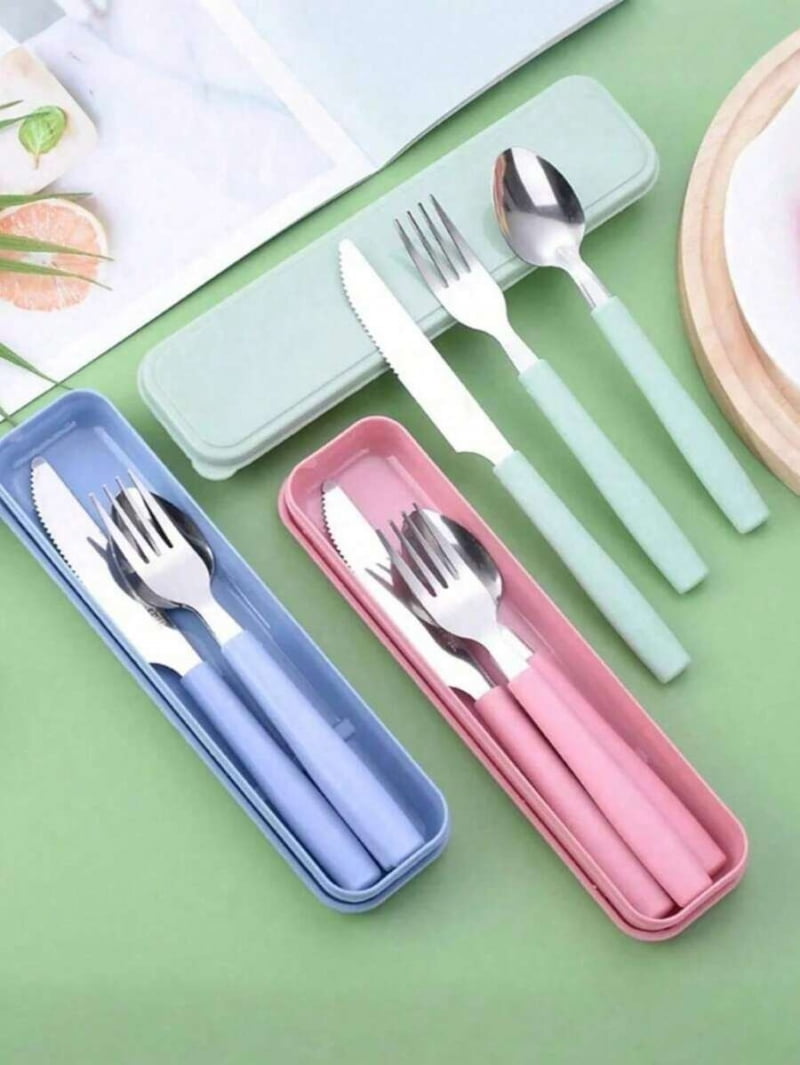 1/2Set Reusable Travel Utensil Set With Box, Portable Plastic Fork ...