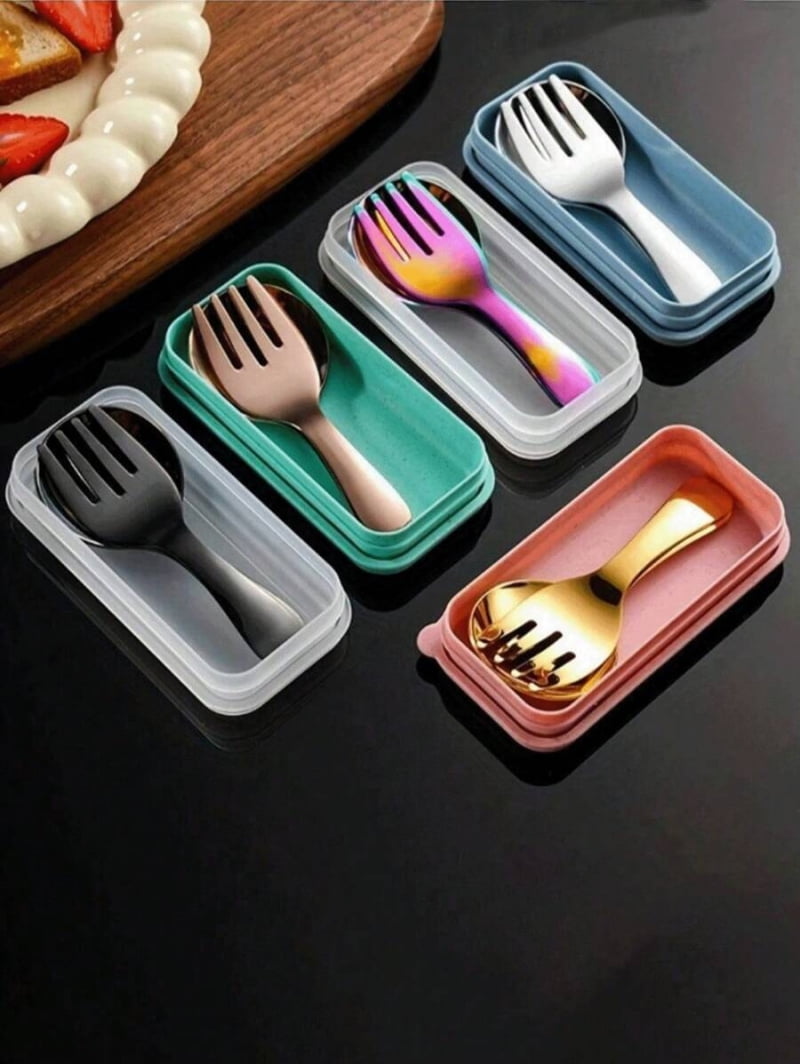 1/2Set Reusable Travel Utensil Set With Box, Portable Plastic Fork ...