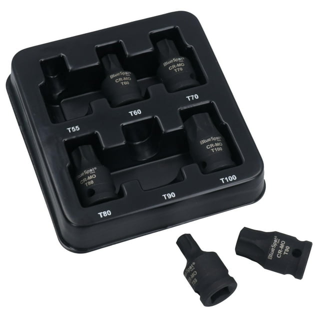 1/2in Drive Impact Impacted Male Torx Star Bit Sockets Stubby T55 – T100 6pc Set - Walmart.com