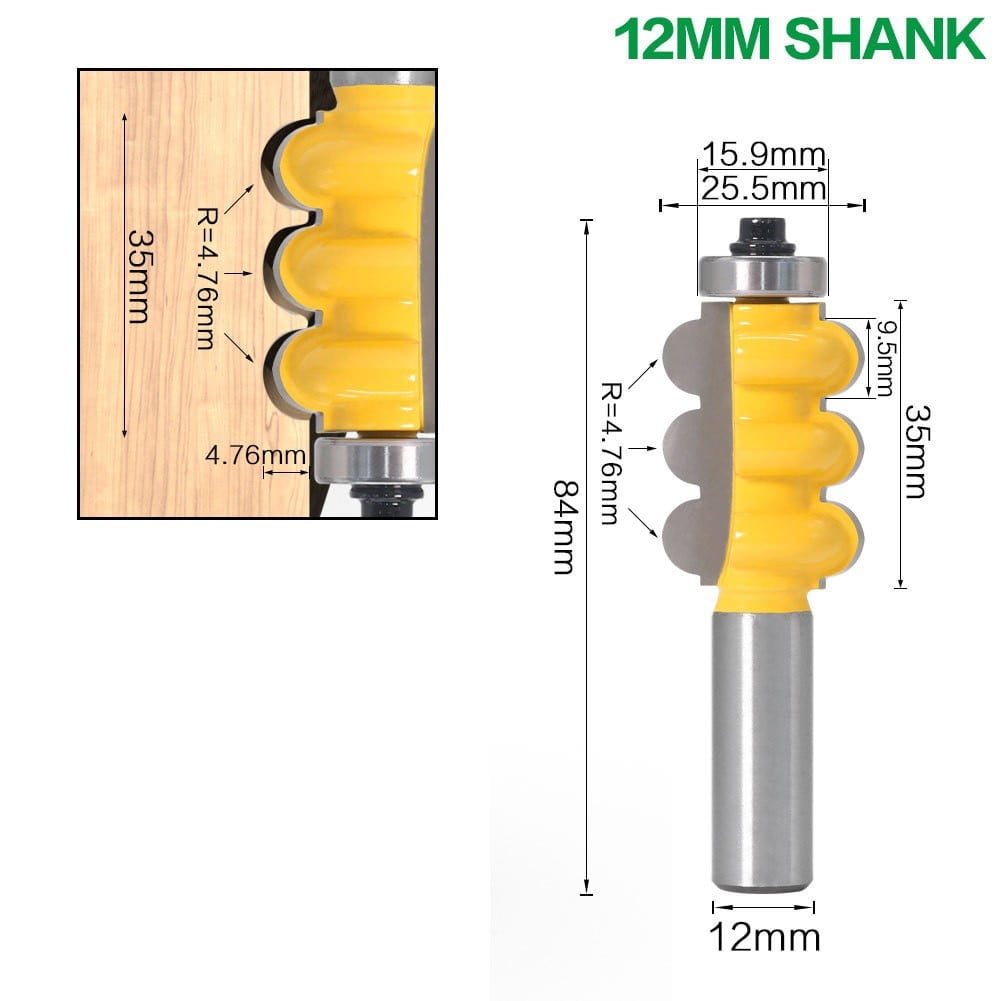 1/2in shank 12mm 8mm Triple Bead Column Molding Router Bit Tenon ...