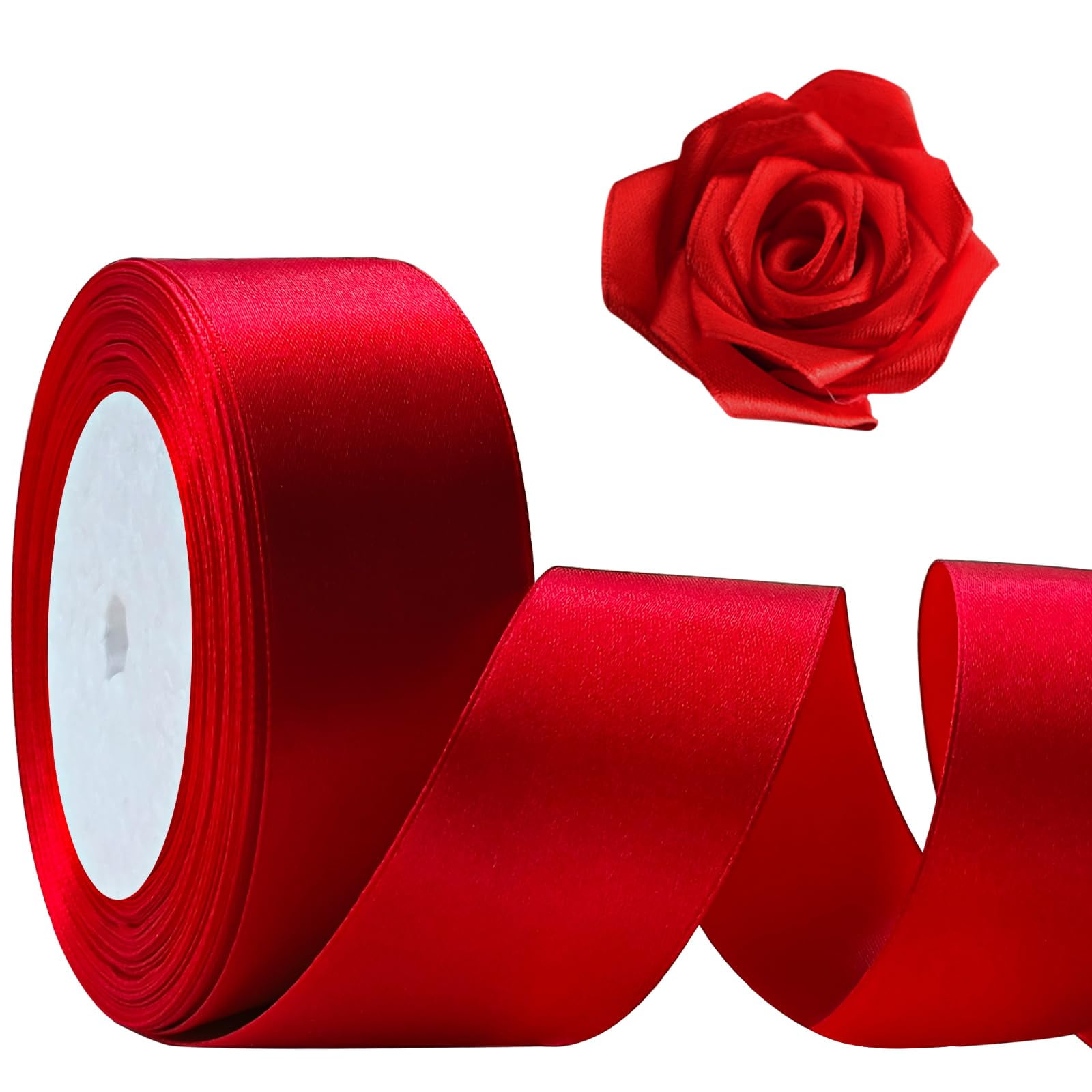 1/2inch 25 Yards Red Satin Ribbon, Single Face Polyester Silk Fabric ...