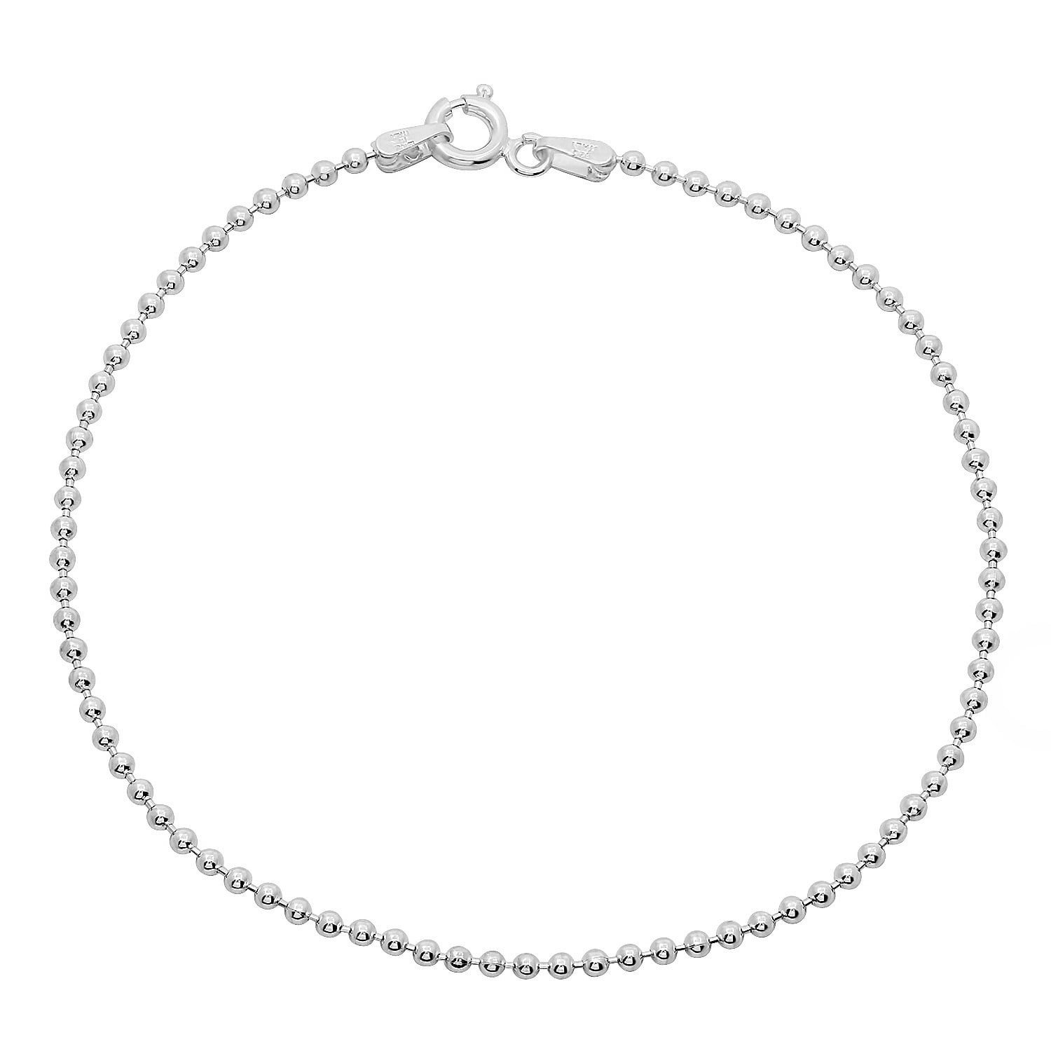 1.2mm Solid .925 Sterling Silver Ball Military Bead Chain Bracelet, 7 ...