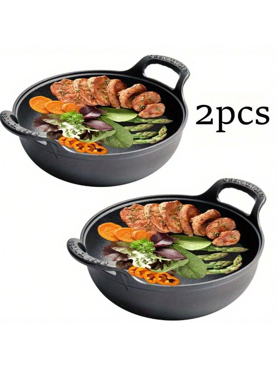 1/2pcs, Cast Iron Wok With Handles, Pre-Seasoned Cast Iron Grilling Wok ...