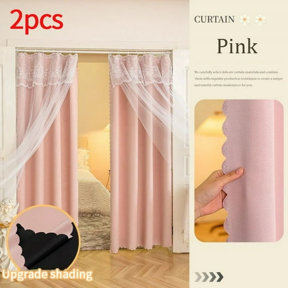 1/2pcs Double Layer Curtains Gauze Window Curtain Blackout Curtain ...