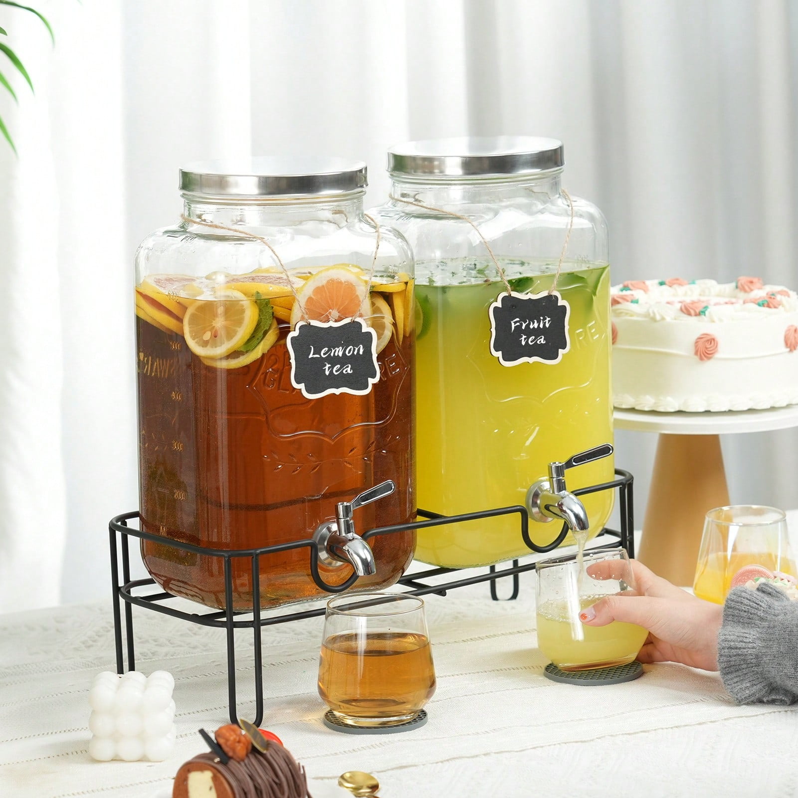 1/2pcs Glass Drink Dispenser with Spout – 1 Gallon Beverage Dispenser ...