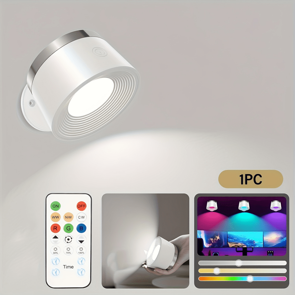 1/2pcs Smart LED Wall Light With Remote Control RGB Night Light USB Rechargeable, Adjustable ...