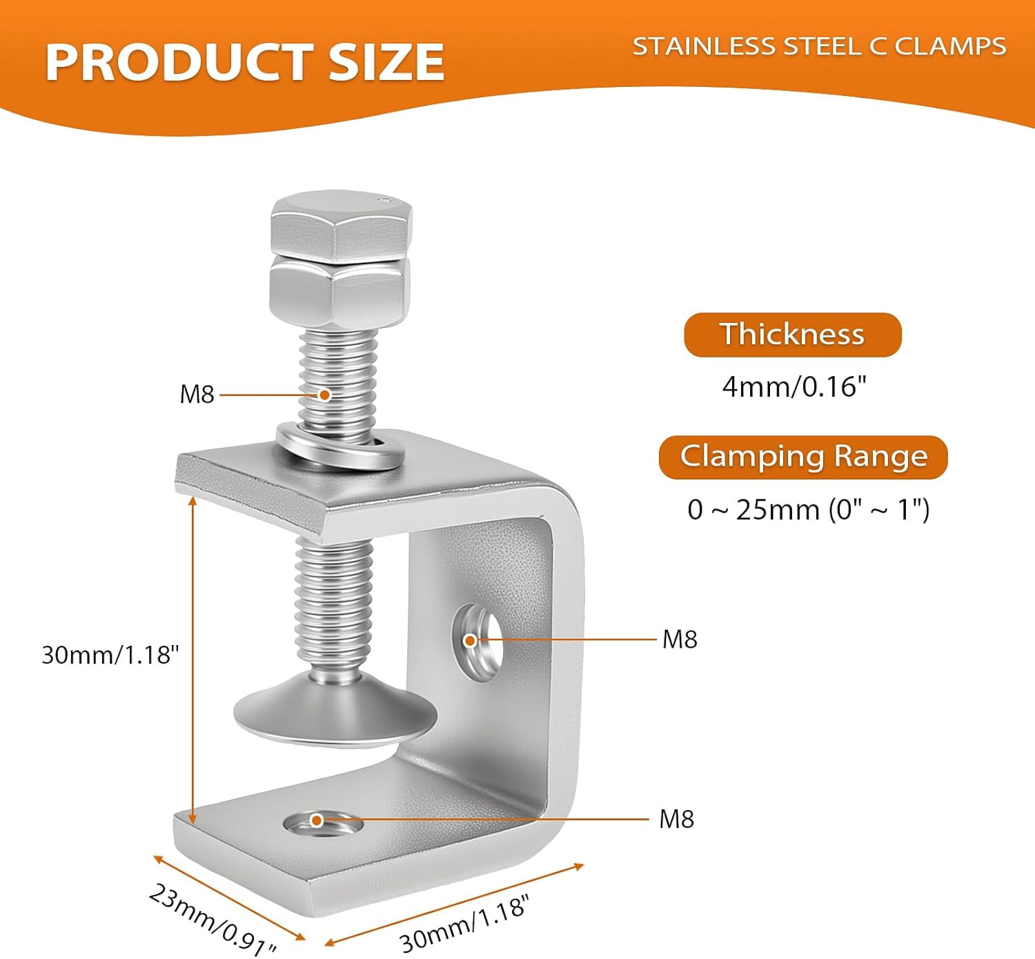 1-3/16 Inch C Clamp, 2 Pcs 304 Stainless Steel C Clamps, Heavy Duty ...