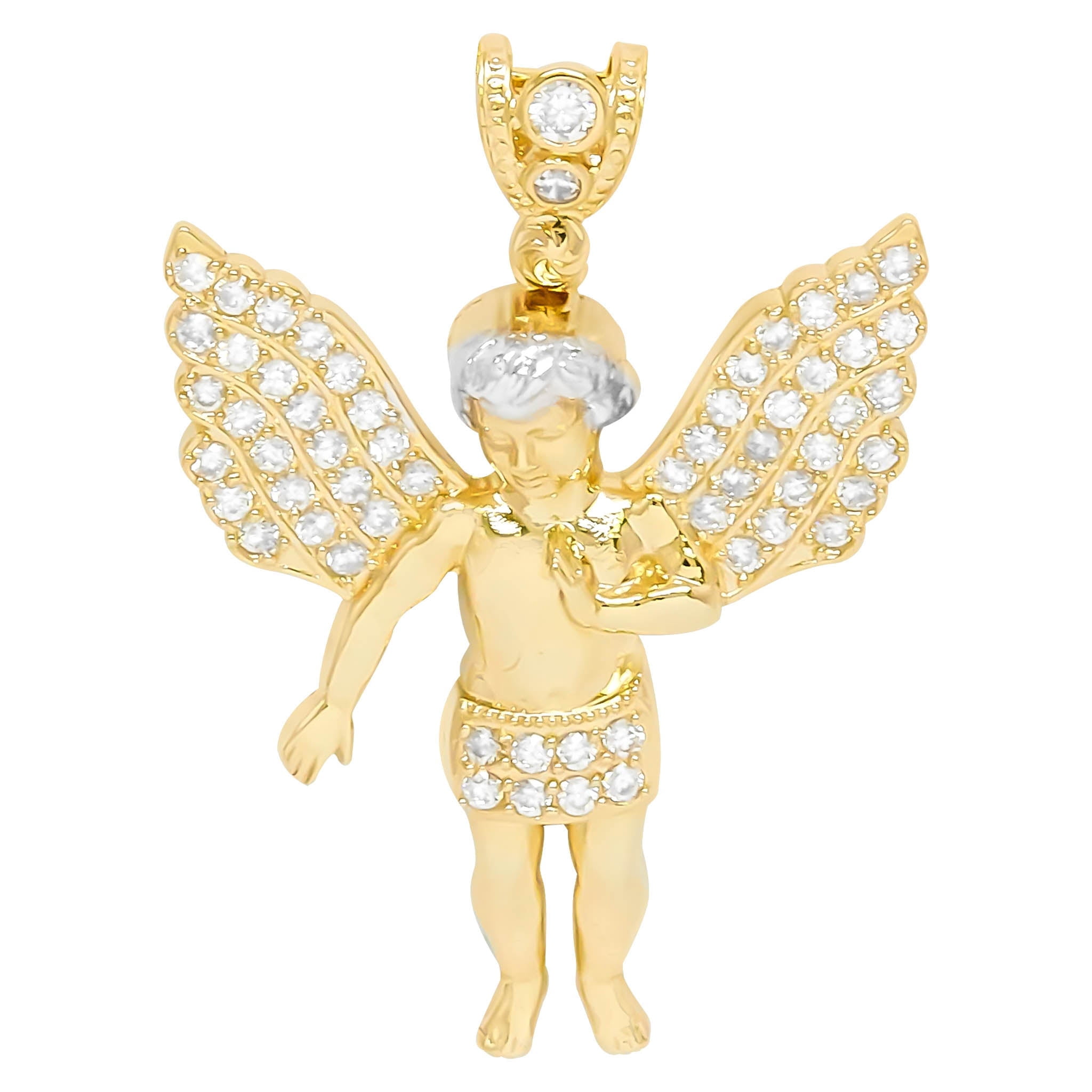 1 3/4" CZ Angel Pendant Unisex Adult 10K Yellow White Gold 5.75 Gr ...
