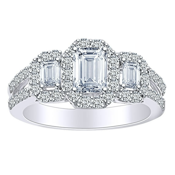 AFFY 1 3/4 Carat Baguette & Round White Natural Diamond Cluster ...