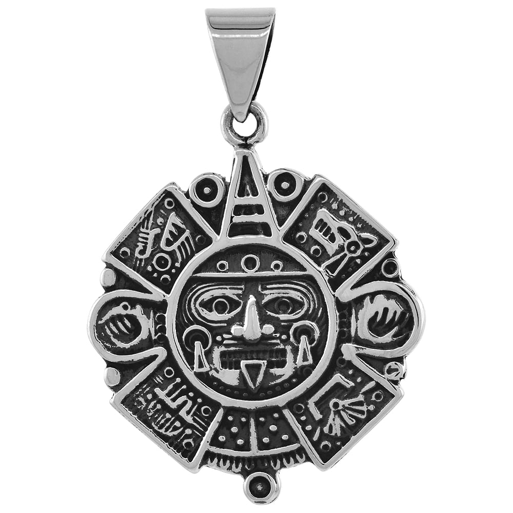 1 3/4 inch Sterling Silver Aztec Calendar Pendant for Men and Women ...