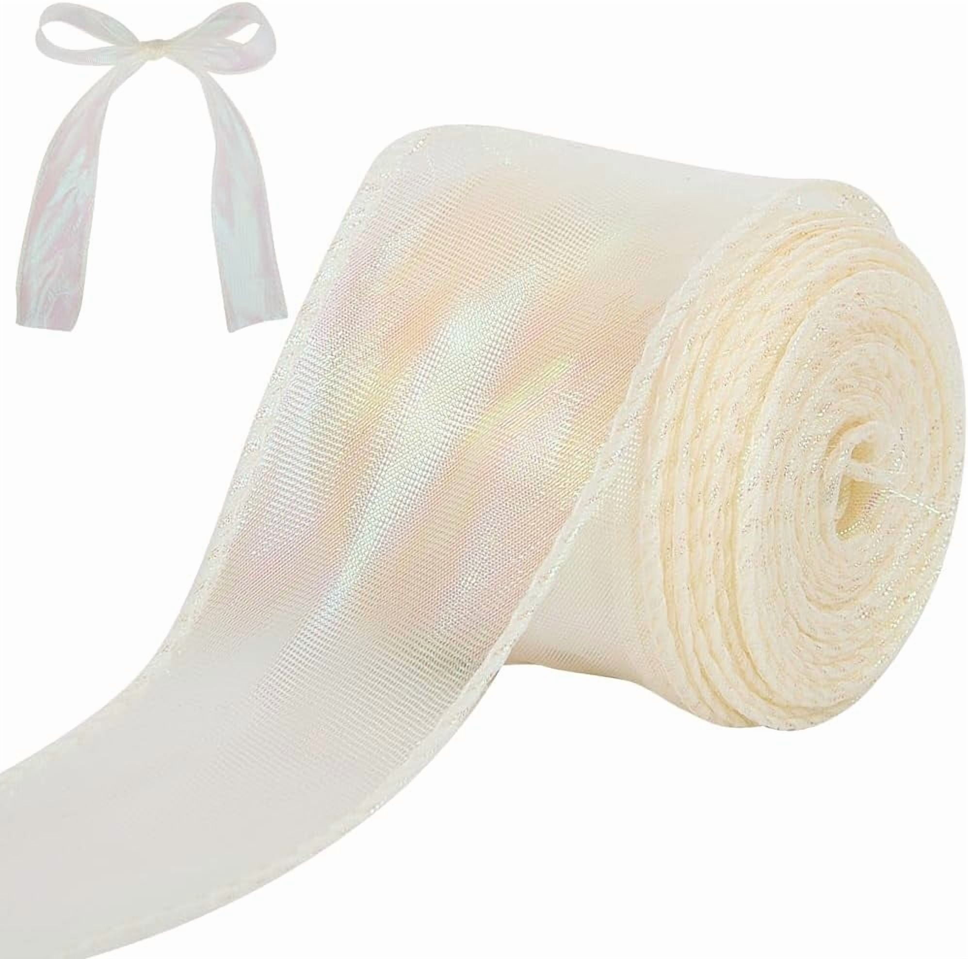 1-3/5” Iridescent Organza Sheer Ribbon Melon Green Holographic Tulle ...