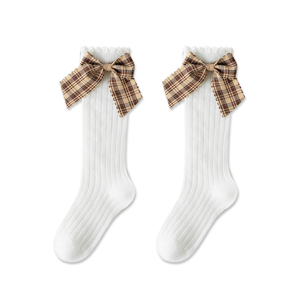 1/3/6 Pairs Baby Girls Knee High Socks with Bow White Cotton Uniform ...