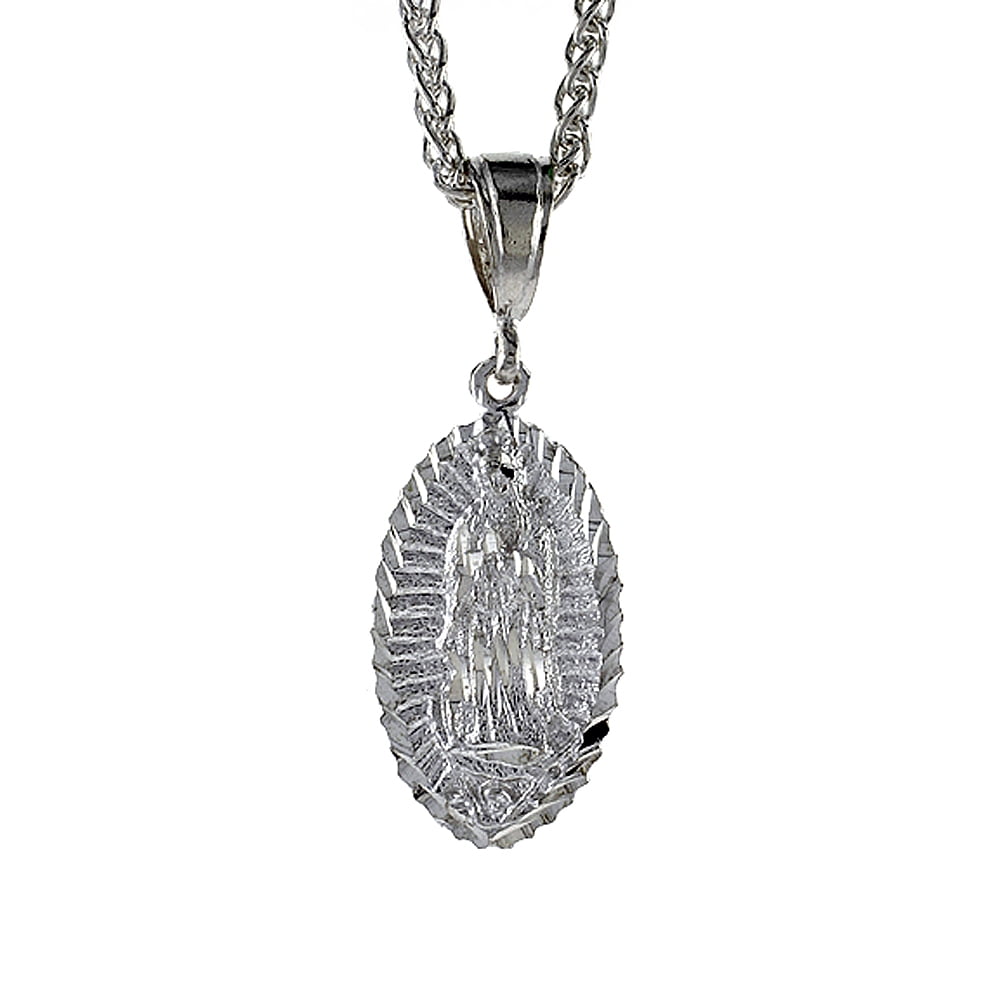 1 3/8 inch Large Sterling Silver Guadalupe Pendant for Men Diamond Cut ...