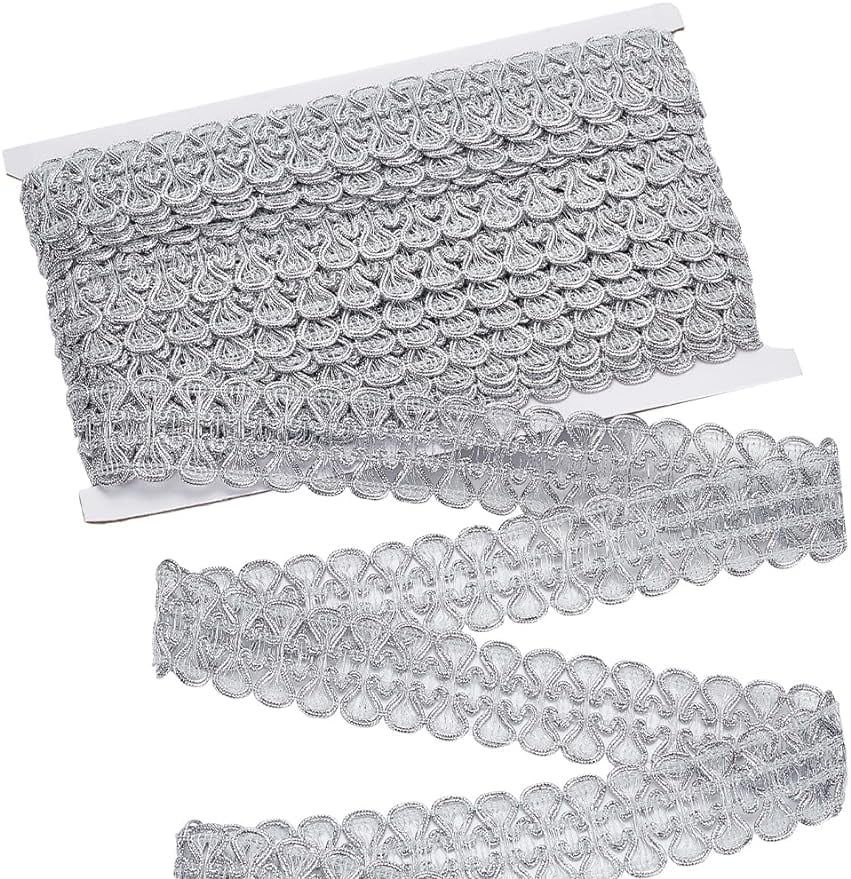 1-3/8inch Metallic Gimp Braid Lace Trim 13Yards Silver Lace Ribbon ...