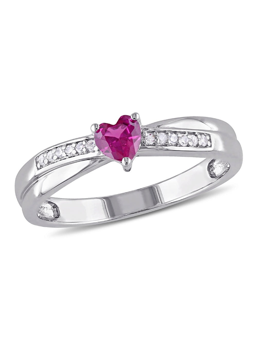 1/3 Carat (Ctw) Lab-Created Ruby Heart Ring in Sterling Silver with Accent Diamonds for Women ...