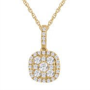 FireStar Halo Diamond Necklace for Women 10K White Gold 1/2 Ct Blue Lab ...