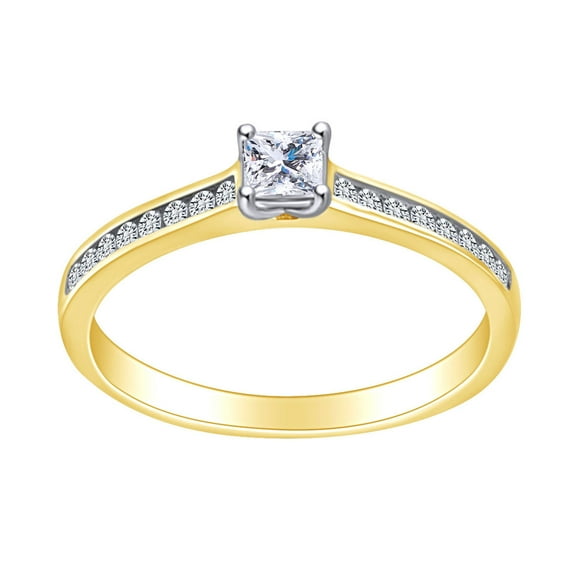 AFFY 1/3 Carat Princess & Round White Natural Diamond Solitaire ...