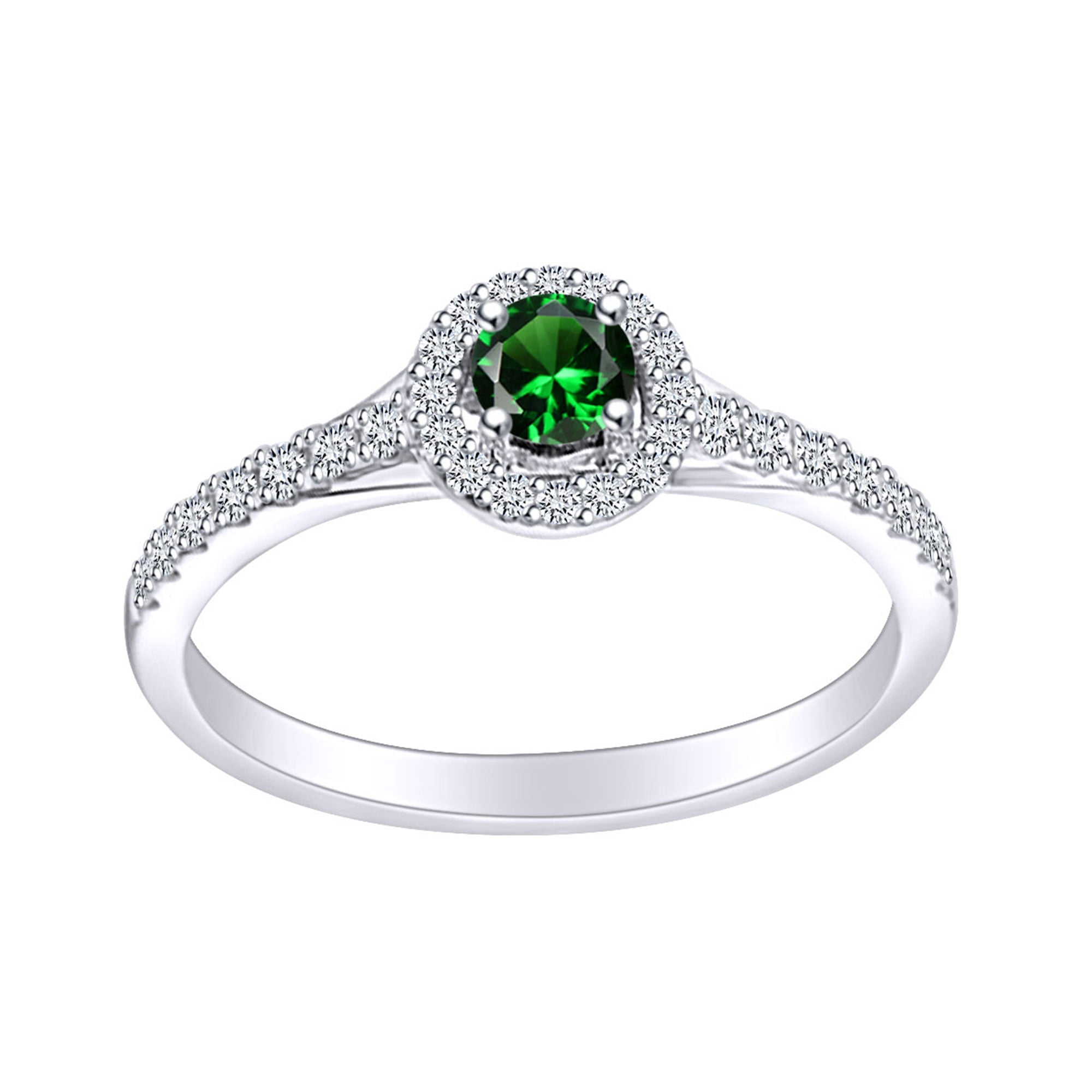 AFFY 1/3 Carat Simulated Emerald & White Natural Diamond Halo Cluster ...