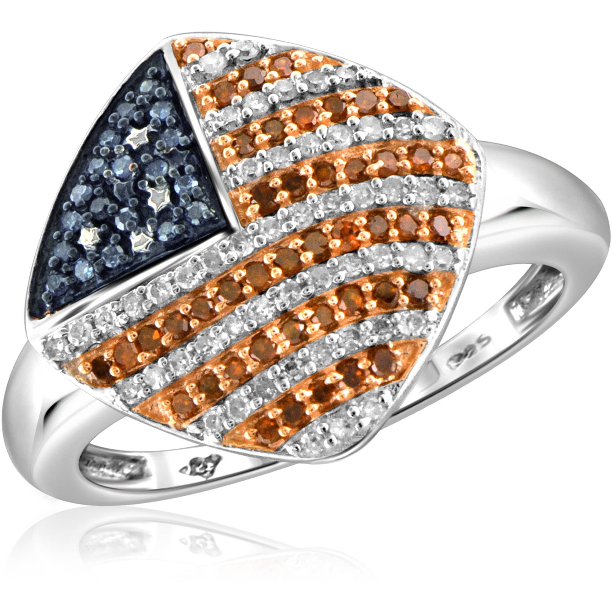 1/3 Carat T.W. Multi-Color Diamond Sterling Silver American Flag Ring ...