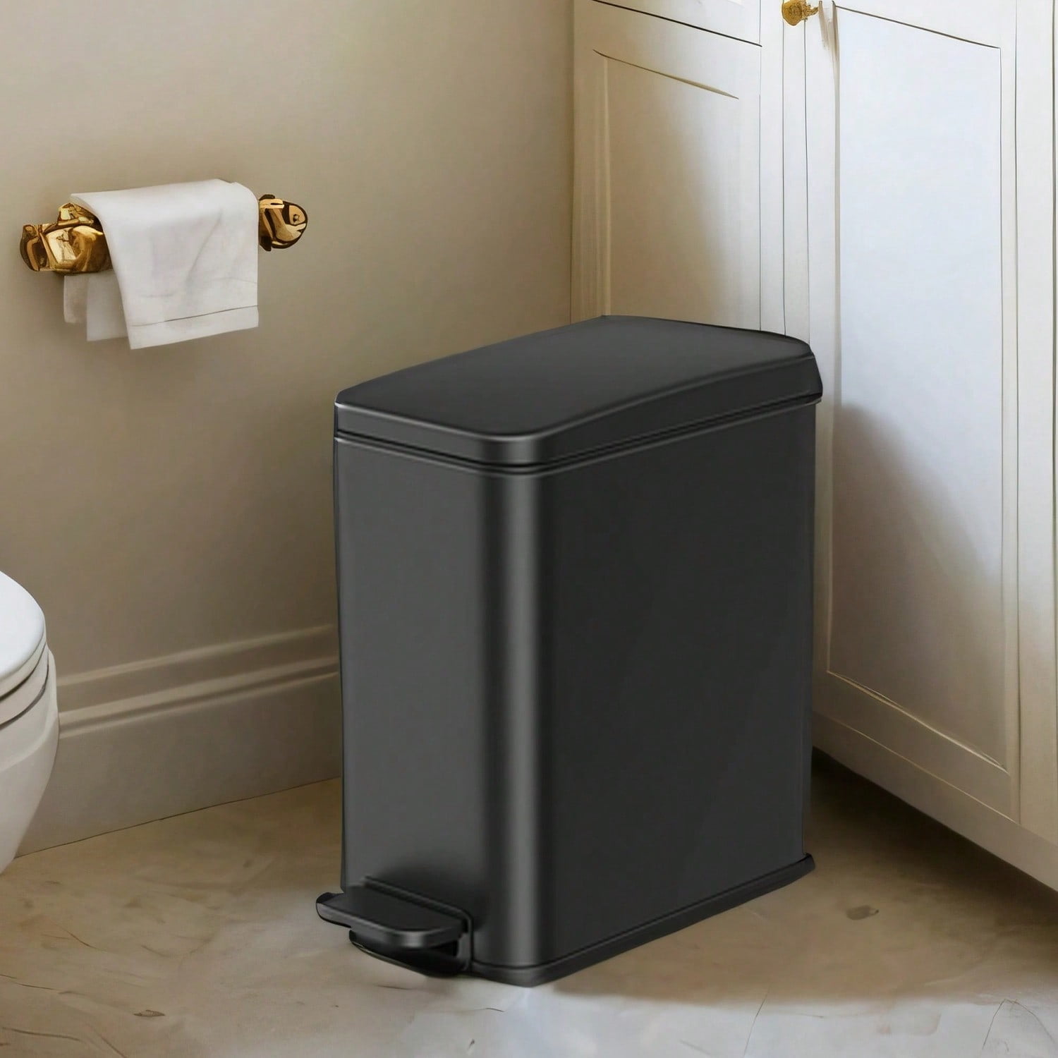 1.3 Gallon Bathroom Trash Can With Lid - Slim Design For Small Spaces ...
