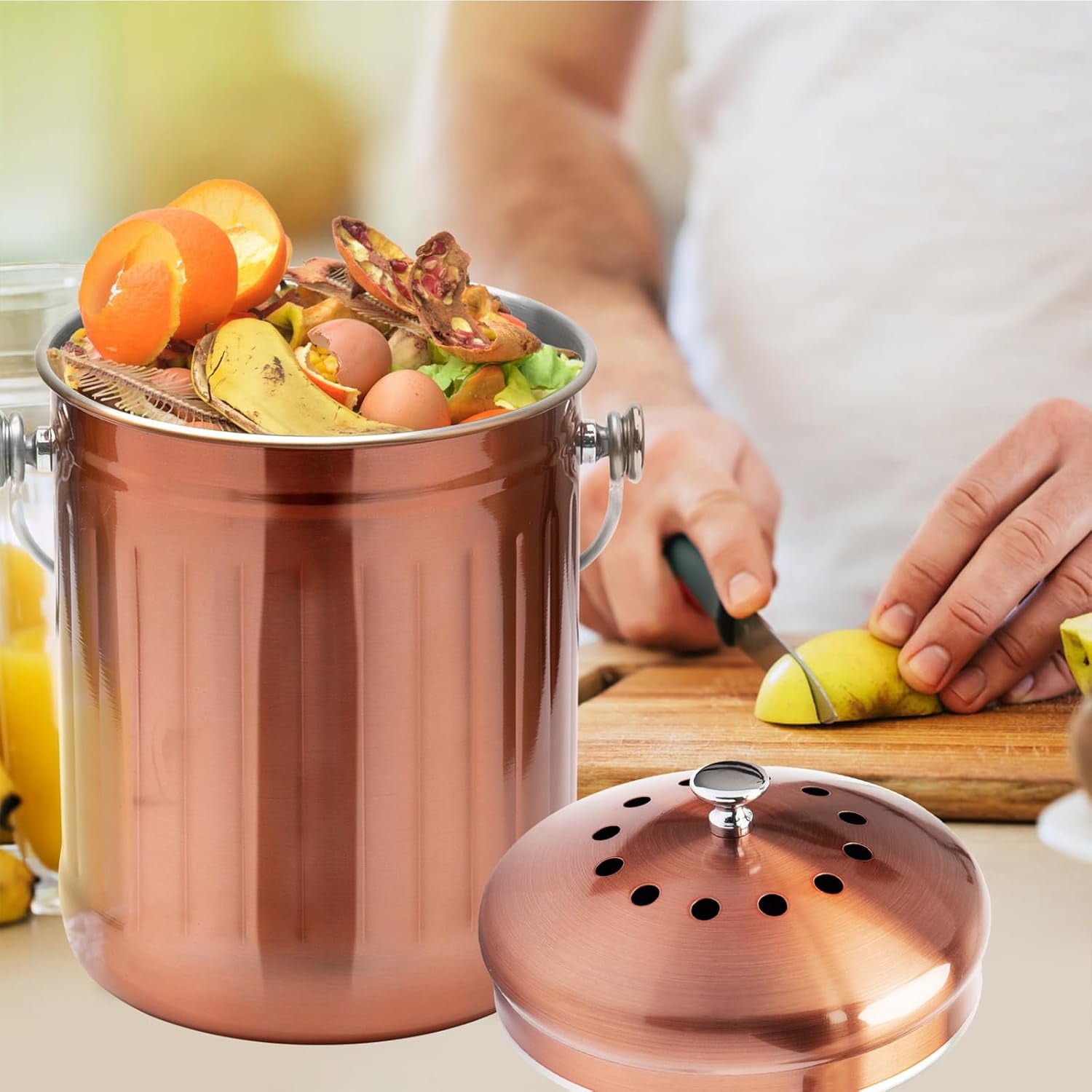 1.3 Gallon Kitchen Compost Bin – Matte Copper Stainless Steel, Odorless ...