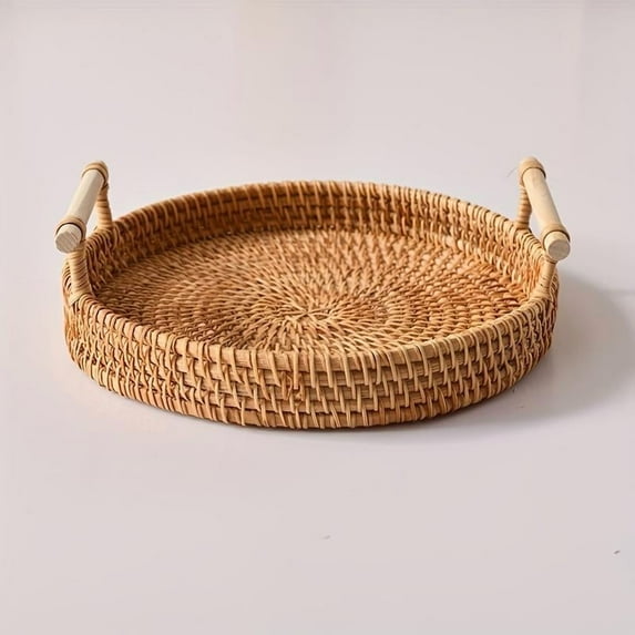 1/3-Pack Boho Style Round Rattan Storage Tray with Handle - Fruit Plate ...