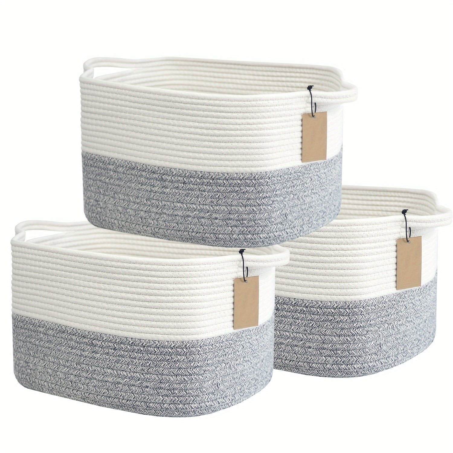 1/3-Pack Cotton Rope Storage Baskets Set, 13.5X11X9.5 Inch Closet ...
