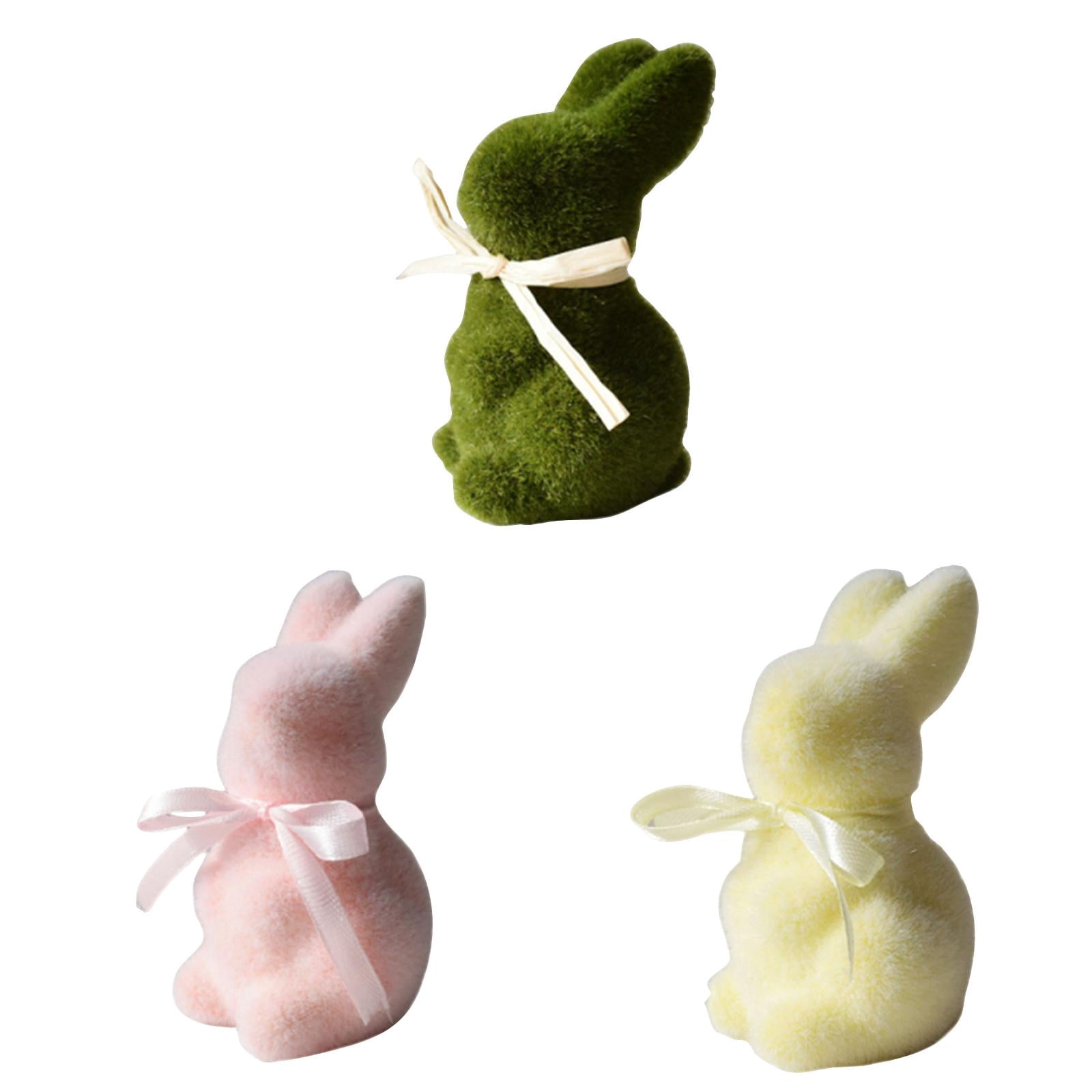 1/3 Pack Easter Flocked Rabbit Figurine Flocking Bow Tie Rabbit ...
