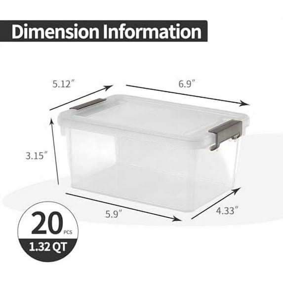 1.3 QT 20 Packs Small Storage Bins Plastic Storage Container Stackable ...
