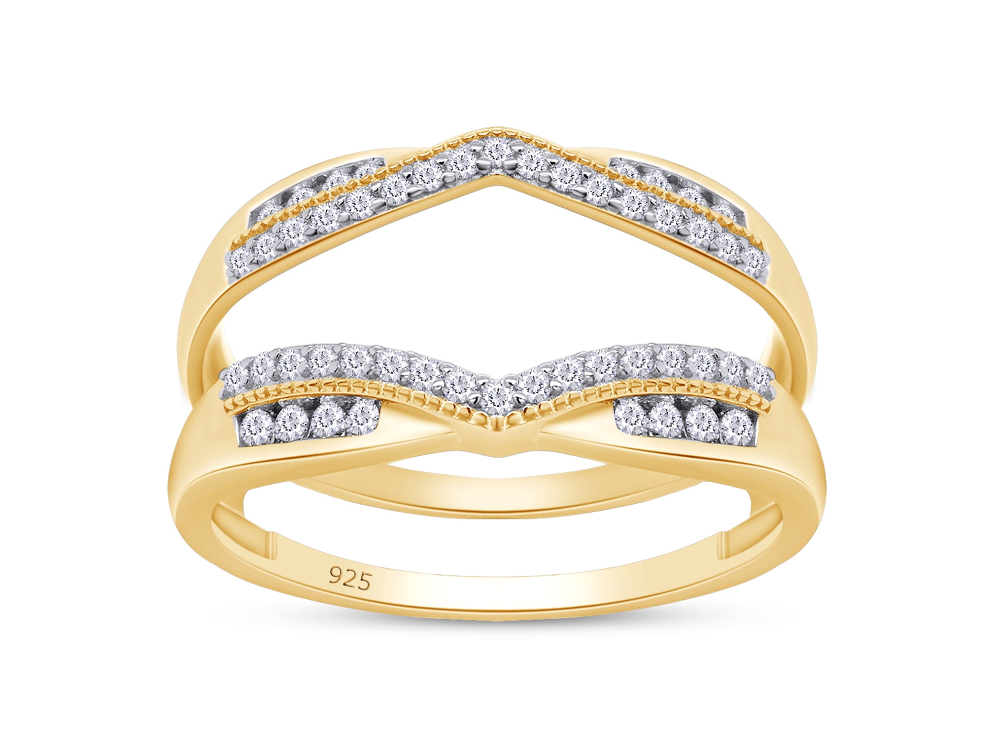 AFFY 0.33CT Moissanite Diamond Enhancer Guard Double Chevron Ring for ...