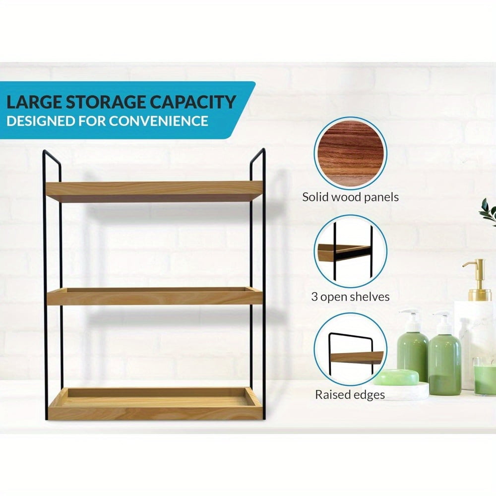 1 3-layer solid wood kitchen shelf, multi-functional storage shelf ...