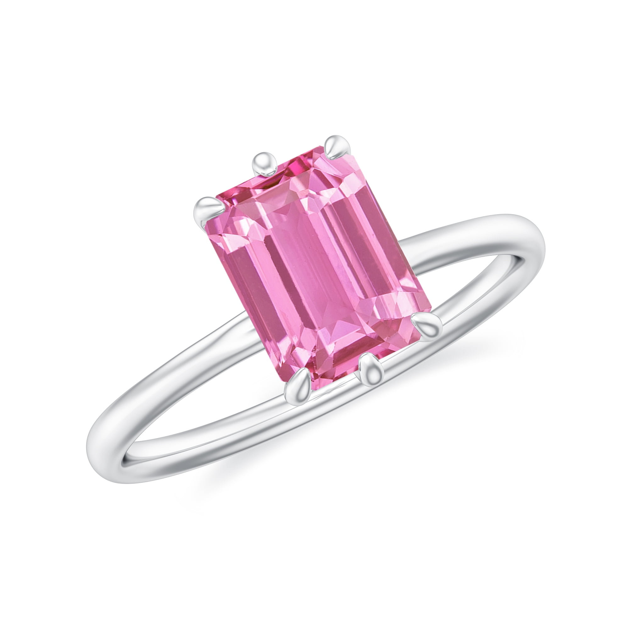 1.30 CT Emerald Cut 6-Prong Set Solitaire Pink Sapphire Engagement Ring in Sterling Silver ...