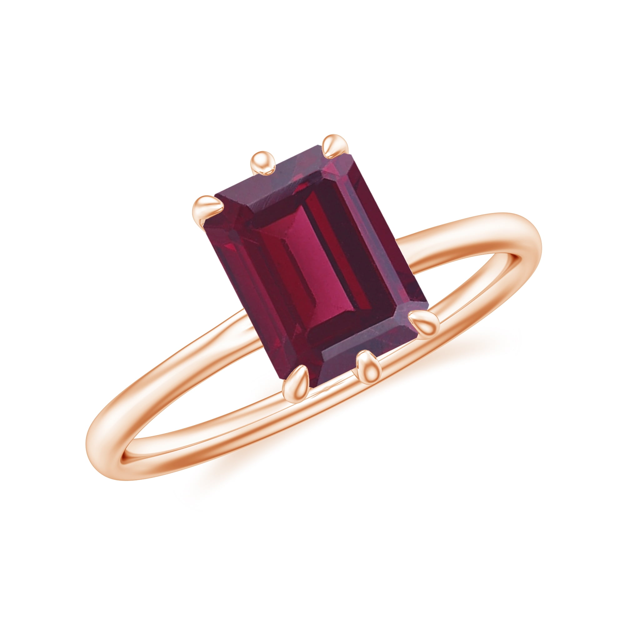 1.30 CT Emerald Cut 6-Prong Set Solitaire Rhodolite Engagement Ring in ...