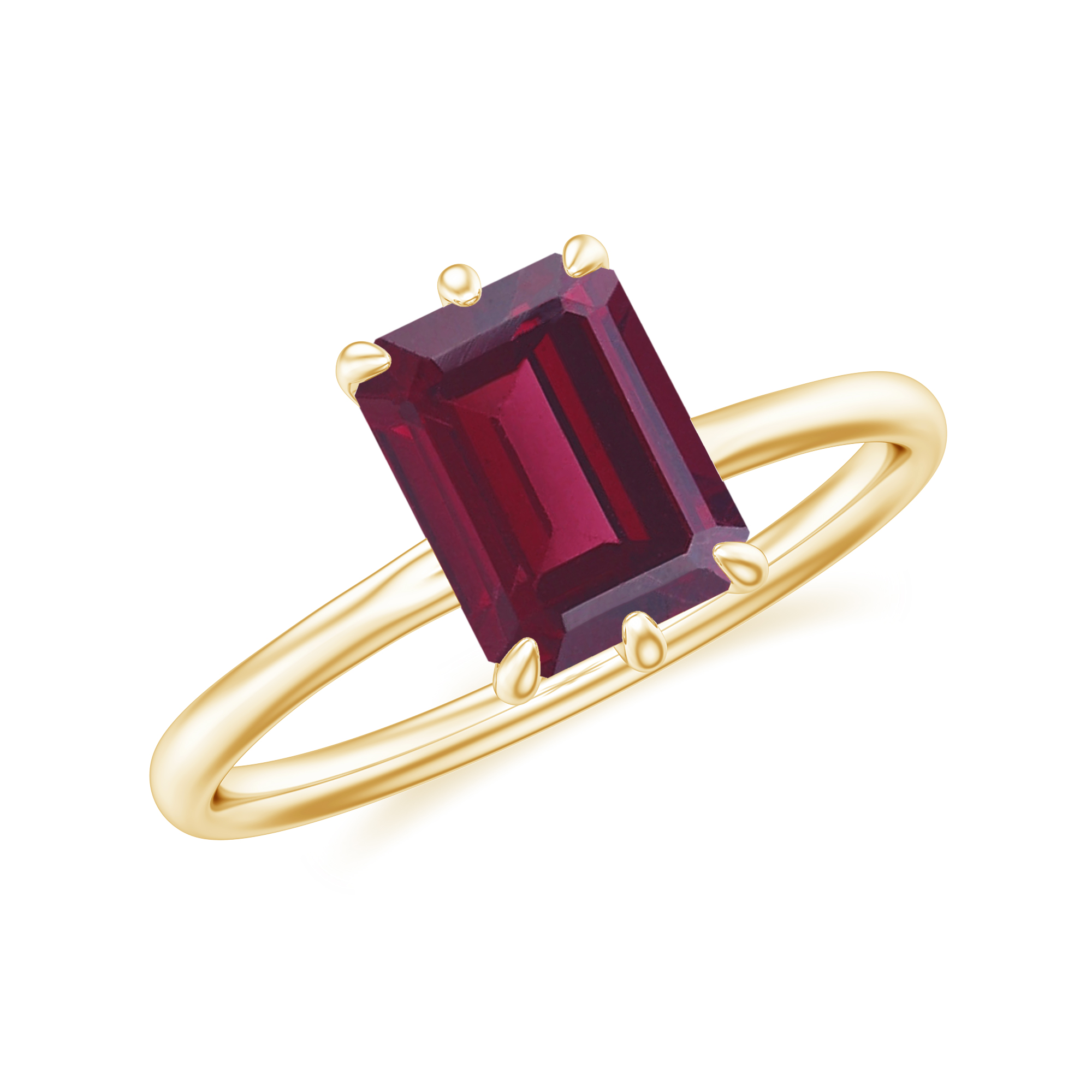 1.30 CT Emerald Cut 6-Prong Set Solitaire Rhodolite Engagement Ring in ...